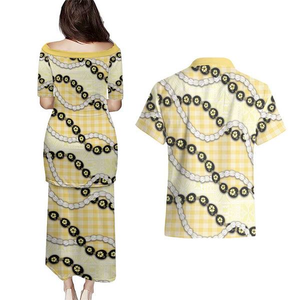 Yellow Palaka Hawaii Couples Matching Puletasi and Hawaiian Shirt Kukui ...