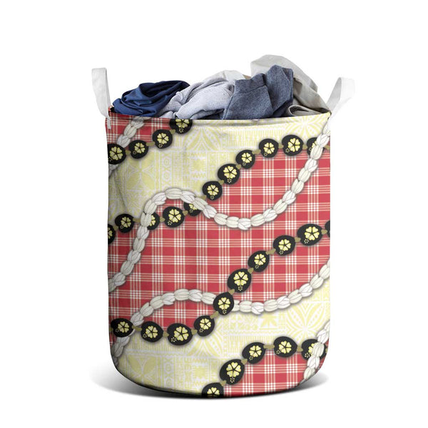 Red Palaka Hawaii Laundry Basket Kukui Nut Pikake Lei Hawaiian Tapa ...