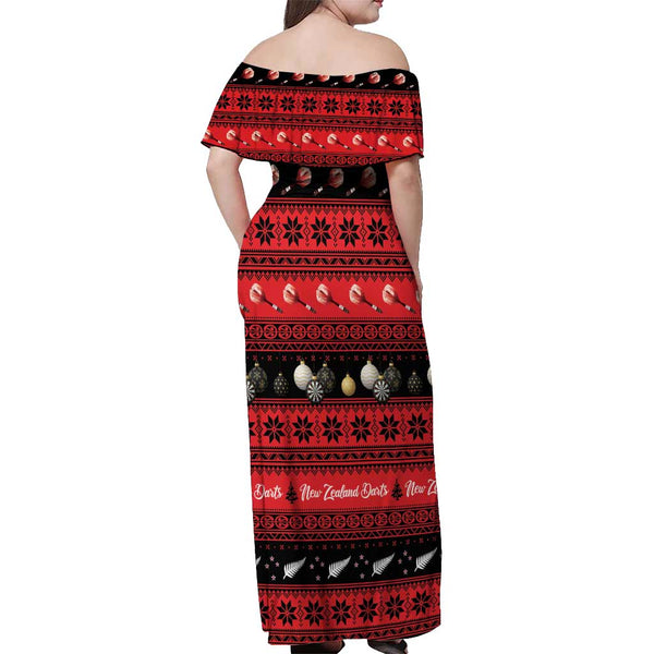 New Zealand Darts Christmas Off Shoulder Maxi Dress Merry Xmas Aotearoa ...