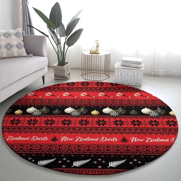New Zealand Darts Christmas Round Carpet Merry Xmas Aotearoa Maori Red LT14