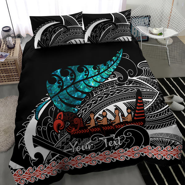 Personalised New Zealand Waka Bedding Set Aotearoa Maori Silver Fern ...