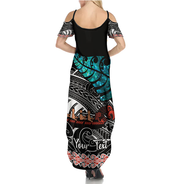 Personalised New Zealand Waka Summer Maxi Dress Aotearoa Maori Silver ...
