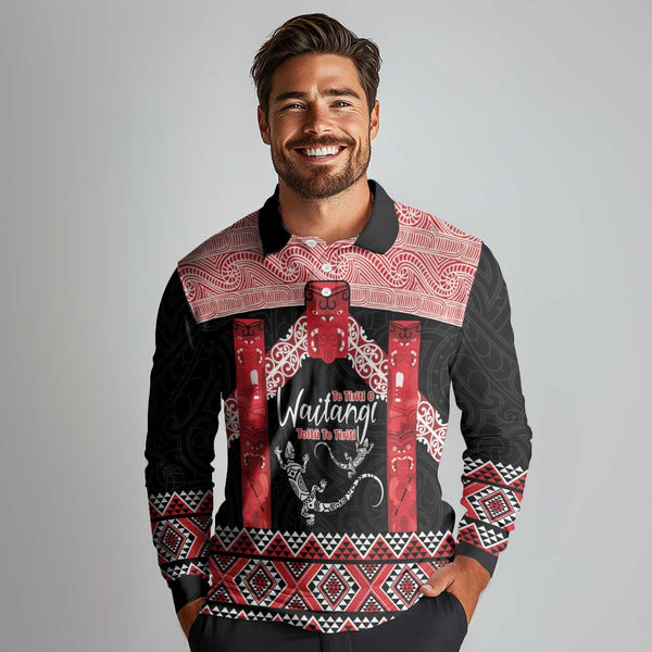 Toitu Te Tiriti O Waitangi Long Sleeve Polo Shirt Maori Wharenui With ...