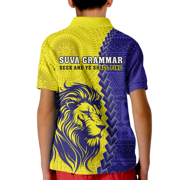 Fiji School Kid Polo Shirt Suva Grammar Lions With Fijian Tapa LT14