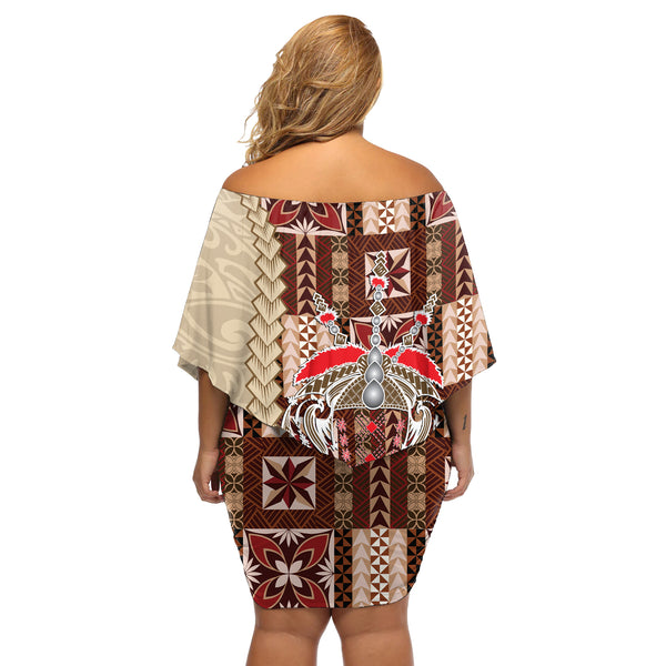 Samoa Tapau Off Shoulder Short Dress Samoan Siapo Pattern LT14