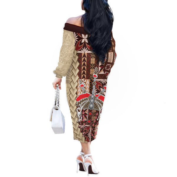 Samoa Tapau Off The Shoulder Long Sleeve Dress Samoan Siapo Pattern LT14