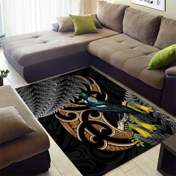 Aotearoa Kowhai Tui Bird Area Rug Maori Ngaru With Silver Fern LT14