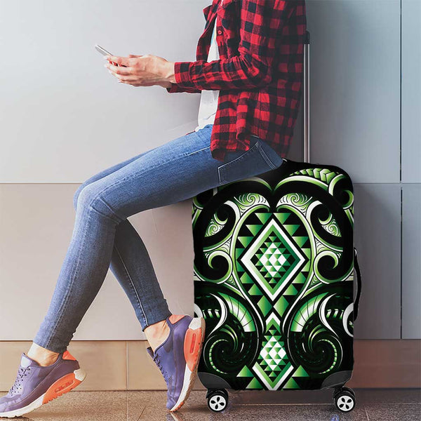 Green Ngaru Taniko With Aotearoa Maori Tattoo Luggage Cover LT14
