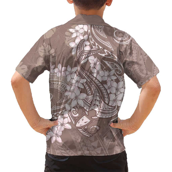 Polynesia Hammerhead Shark Tattoo With Plumeria Lei Kid Hawaiian Shirt LT14
