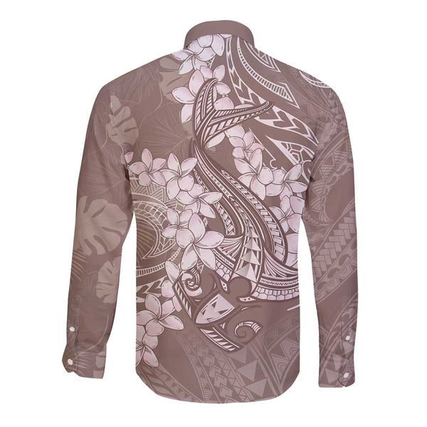 Polynesia Hammerhead Shark Tattoo With Plumeria Lei Long Sleeve Button ...
