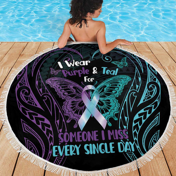 Suicide Awareness Memorial Beach Blanket I Wear Purple and Teal For ...