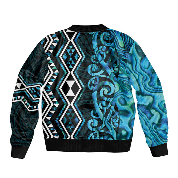 Turquoise Aotearoa Bomber Jacket Taniko Motifs With Paua Shell ...