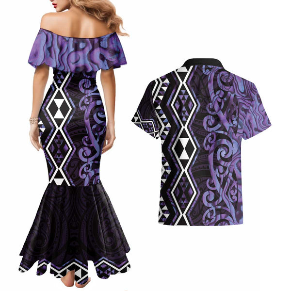 Purple Aotearoa Couples Matching Mermaid Dress and Hawaiian Shirt ...