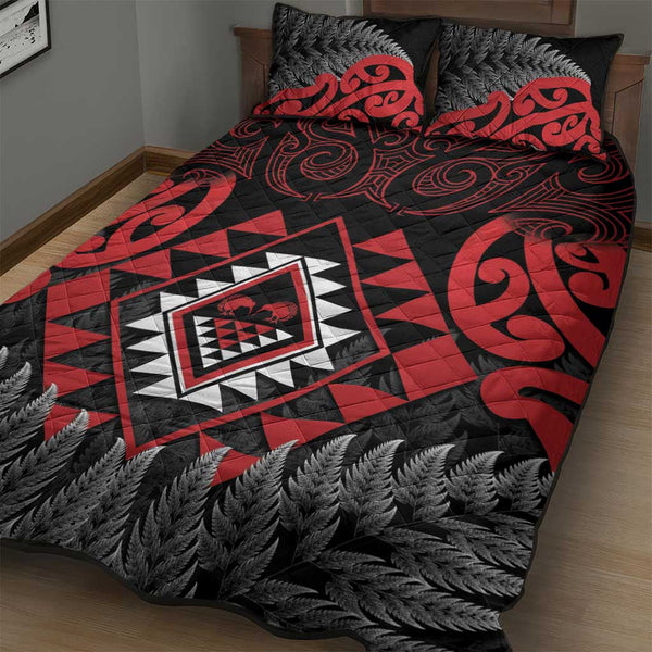 Aotearoa Kiwi Taniko Quilt Bed Set Silver Fern With Maori Koru Pattern LT14