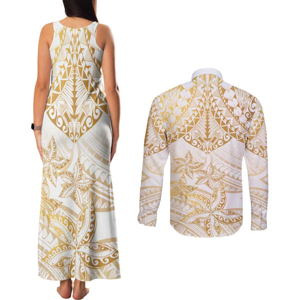 White and Gold Polynesia Couples Matching Tank Maxi Dress and Long ...