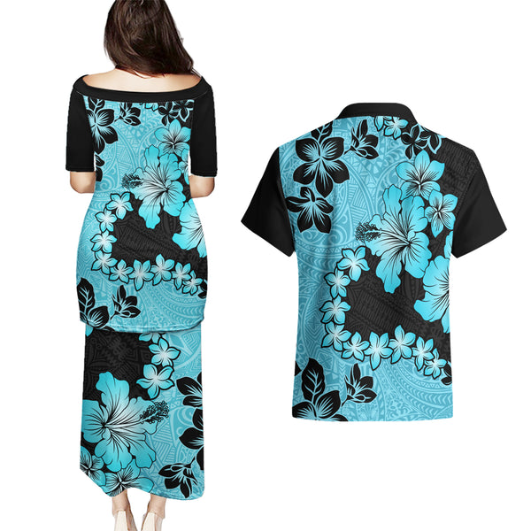 Blue Hawaii Couples Matching Puletasi Dress and Hawaiian Shirt Tapa ...