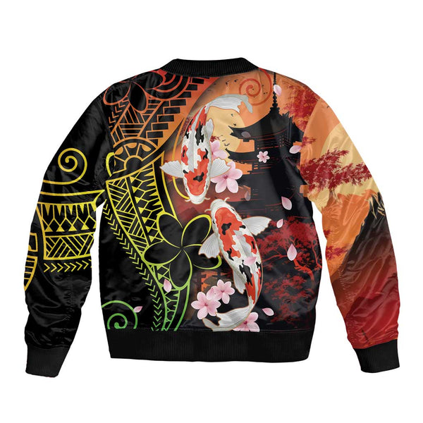 Hawaiian and Japanese Sleeve Zip Bomber Jacket Koi Fish With Kanaka ...