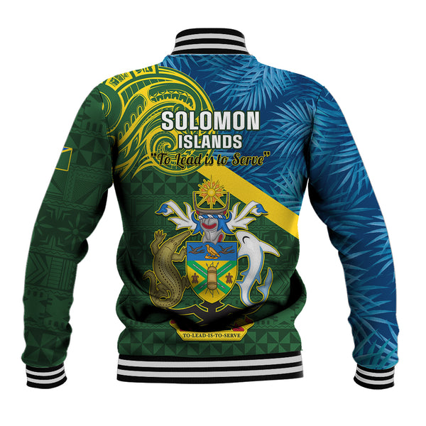 Solomon Islands Baseball Jacket Tropical Leaves With Melanesian Pattern ...
