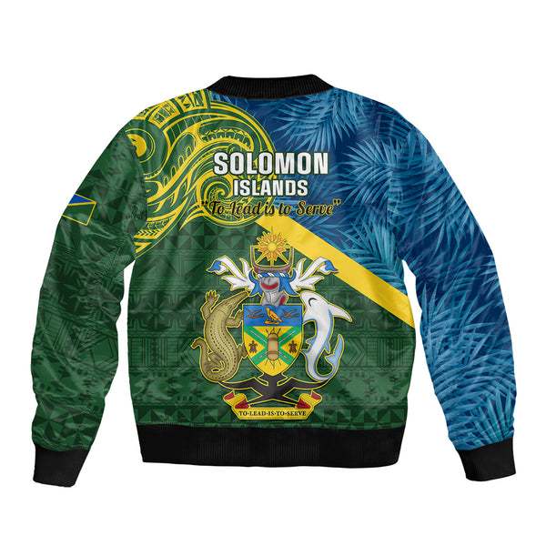 Solomon Islands Bomber Jacket Tropical Leaves With Melanesian Pattern LT14