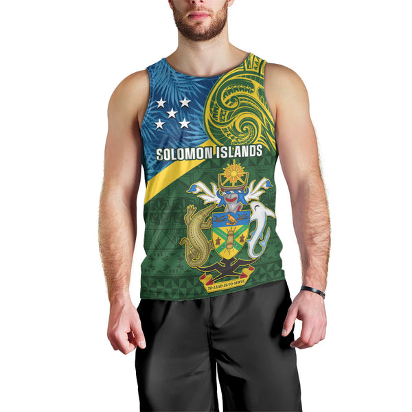 Solomon Islands Men Tank Top Tropical Leaves With Melanesian Pattern LT14