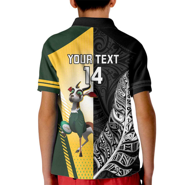 New Zealand and South Africa Rugby Custom Kid Polo Shirt Maori Silver ...