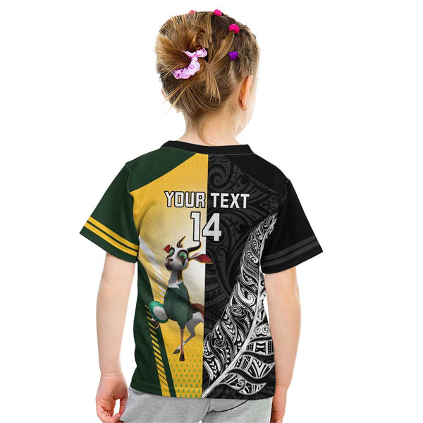 New Zealand and South Africa Rugby Custom Kid T Shirt Maori Silver Fern ...