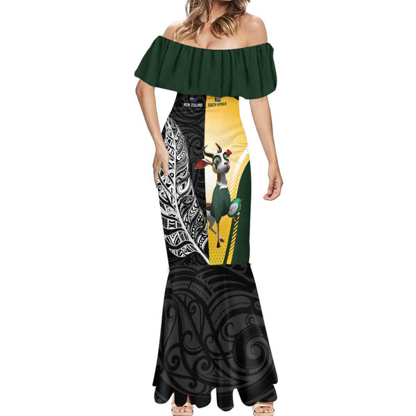 New Zealand and South Africa Rugby Custom Mermaid Dress Maori Silver ...