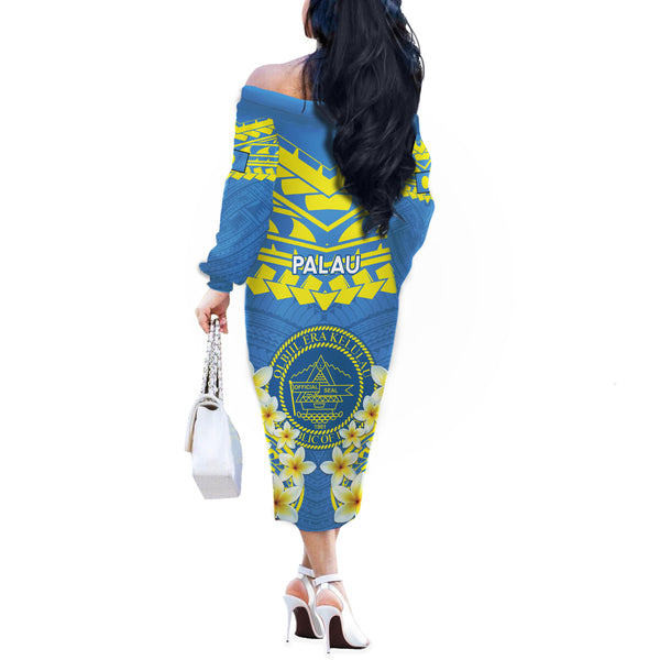 Palau Constitution Day Off The Shoulder Long Sleeve Dress Belau Seal ...
