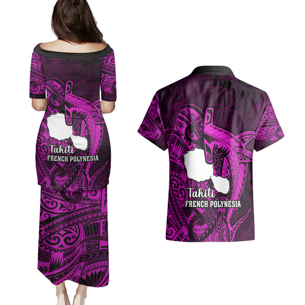 French Polynesia Tahiti Couples Matching Puletasi Dress and Hawaiian ...