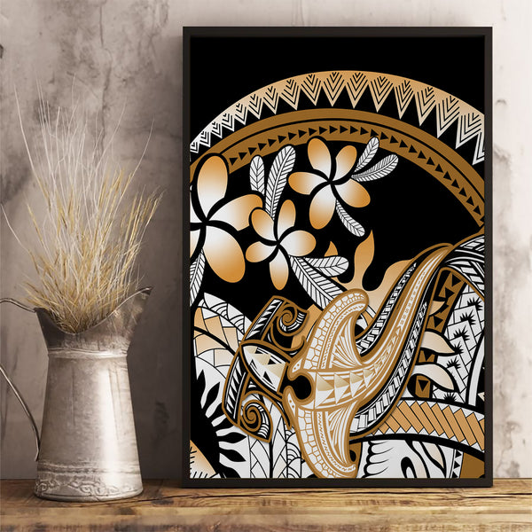 Gold Polynesian Hammerhead Shark Tattoo Canvas Wall Art Royal Plumeria ...
