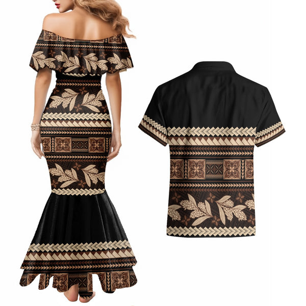 Black Samoa Siapo Teuila Flowers Couples Matching Mermaid Dress and ...