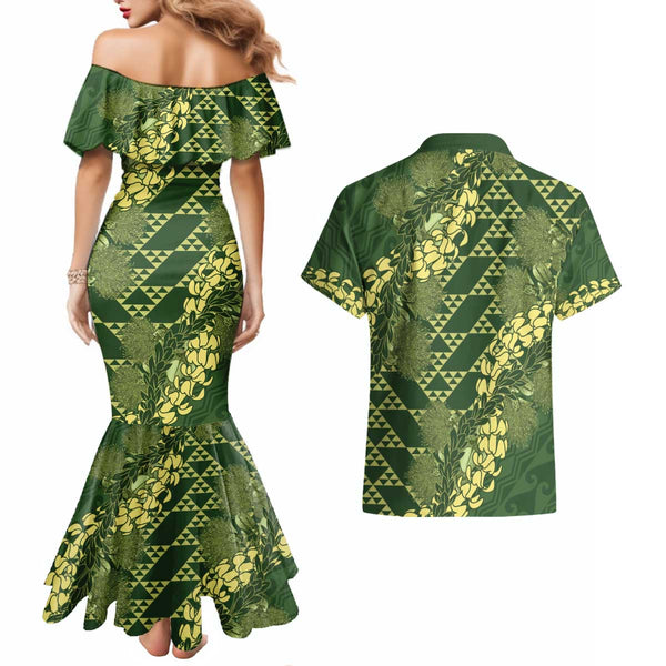 Green Aloha Hawaii Couples Matching Mermaid Dress and Hawaiian Shirt ...