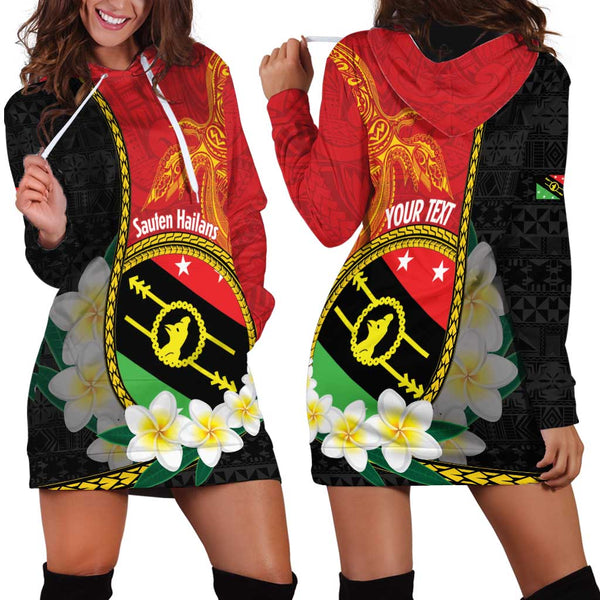 Personalised PNG Sauten Hailans Hoodie Dress Papua New Guinea Plumeria ...