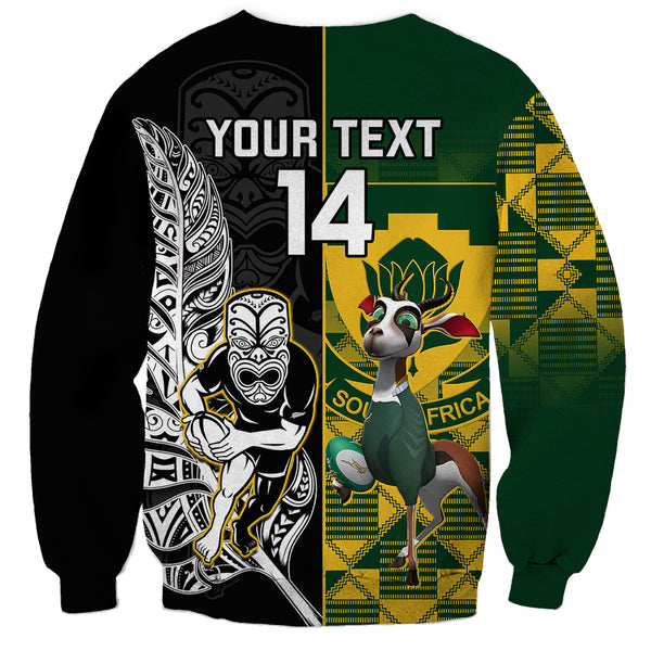 Custom South Africa And Aotearoa Rugby Sweatshirt 2023 Springboks Kente ...