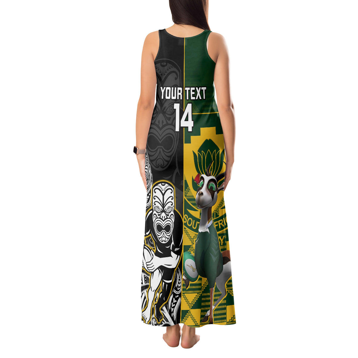 Custom South Africa And Aotearoa Rugby Tank Maxi Dress 2023 Springboks ...