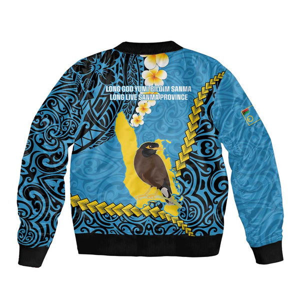 Sanma Province Bomber Jacket Vanuatu Pattern Myna Bird - Plumeria Flag ...