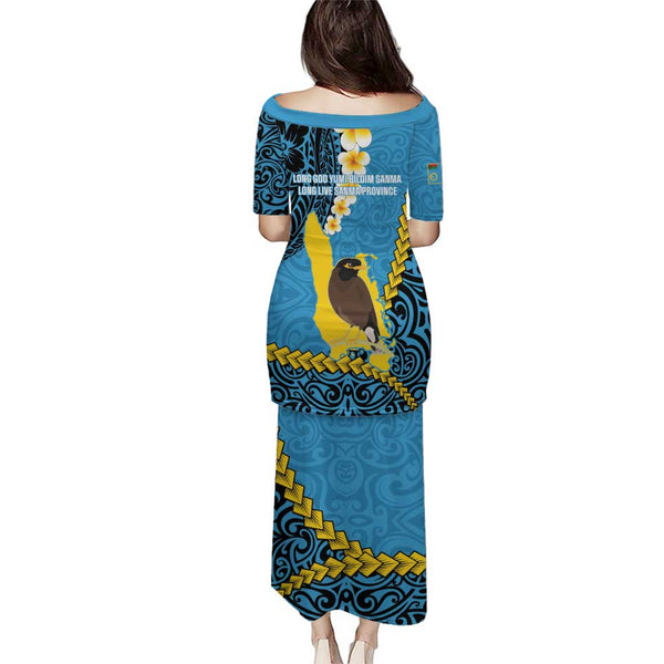 Sanma Province Puletasi Vanuatu Pattern Myna Bird - Plumeria Flag Color ...