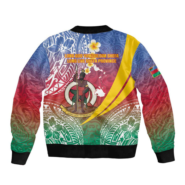 Shefa Province Bomber Jacket Vanuatu Pattern Map - Plumeria Flag Color LT14