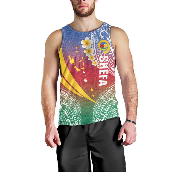 Shefa Province Men Tank Top Vanuatu Pattern Map - Plumeria Flag Color LT14