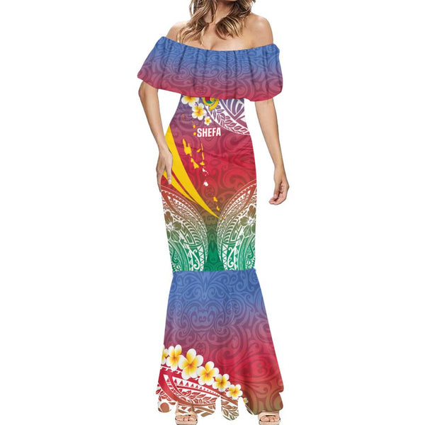 Shefa Province Mermaid Dress Vanuatu Pattern Map - Plumeria Flag Color LT14