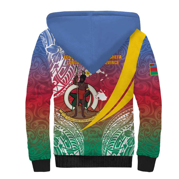 Shefa Province Sherpa Hoodie Vanuatu Pattern Map - Plumeria Flag Color LT14