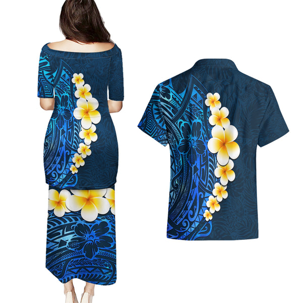 Blue Polynesia Couples Matching Puletasi Dress and Hawaiian Shirt ...