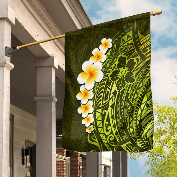 Lime Green Tropical Plumeria With Galaxy Polynesian Art Garden Flag LT14
