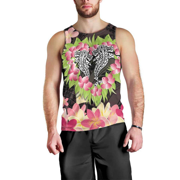 Polynesia Valentine's Day Men Tank Top Hammerhead Shark Plumeria With ...