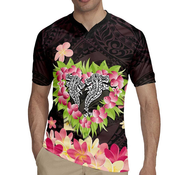 Polynesia Valentine's Day Rugby Jersey Hammerhead Shark Plumeria With ...
