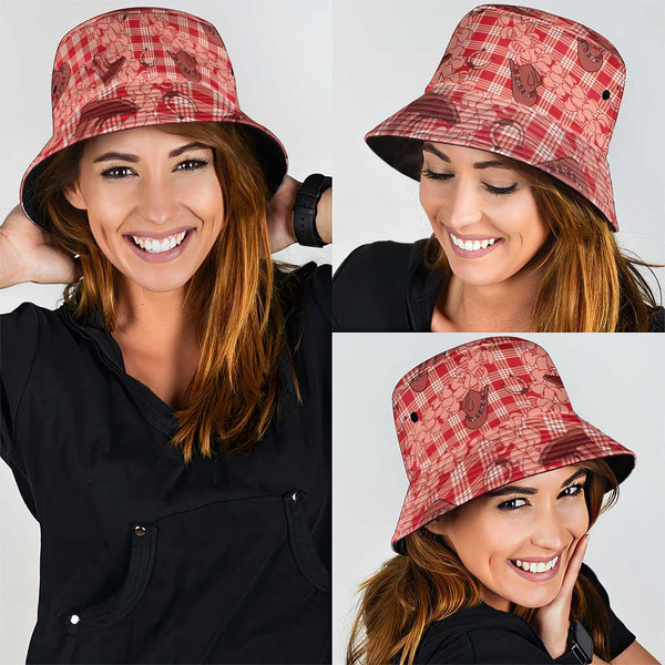 Red Palaka Hawaii Cowboy Bucket Hat Puakenikeni Lei Paniolo Papale ...