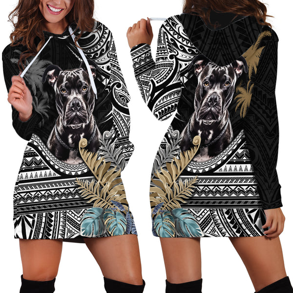 Polynesian Pitbull Hoodie Dress Polynesian Pattern And Pitbull TS04
