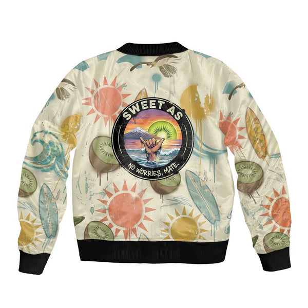 NZ Slang Sweet As Kiwi Shaka Sign Sleeve Zip Bomber Jacket New Zealand ...