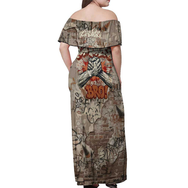 Choice Bro Graffiti Handshake Off Shoulder Maxi Dress New Zealand Slang ...