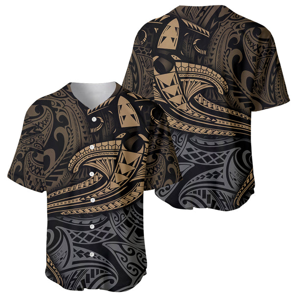 Polynesian Baseball Jersey Hammerhead Shark Tribal Pattern TS04